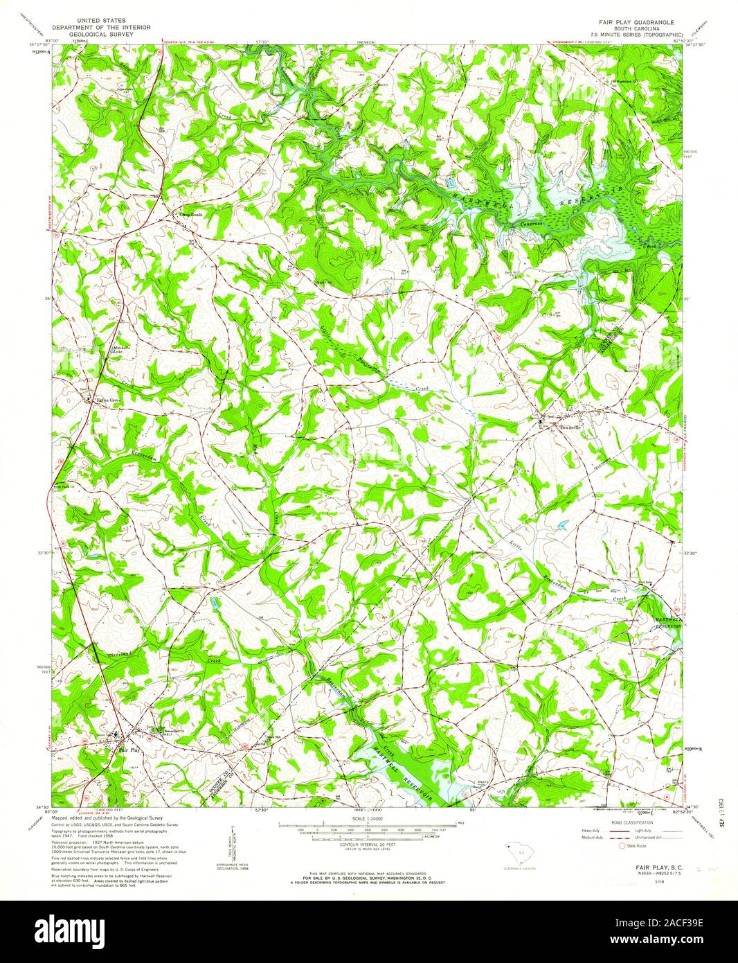 USGS TOPO Map South Carolina SC Fair Play 260974 1958 24000 Restoration ...