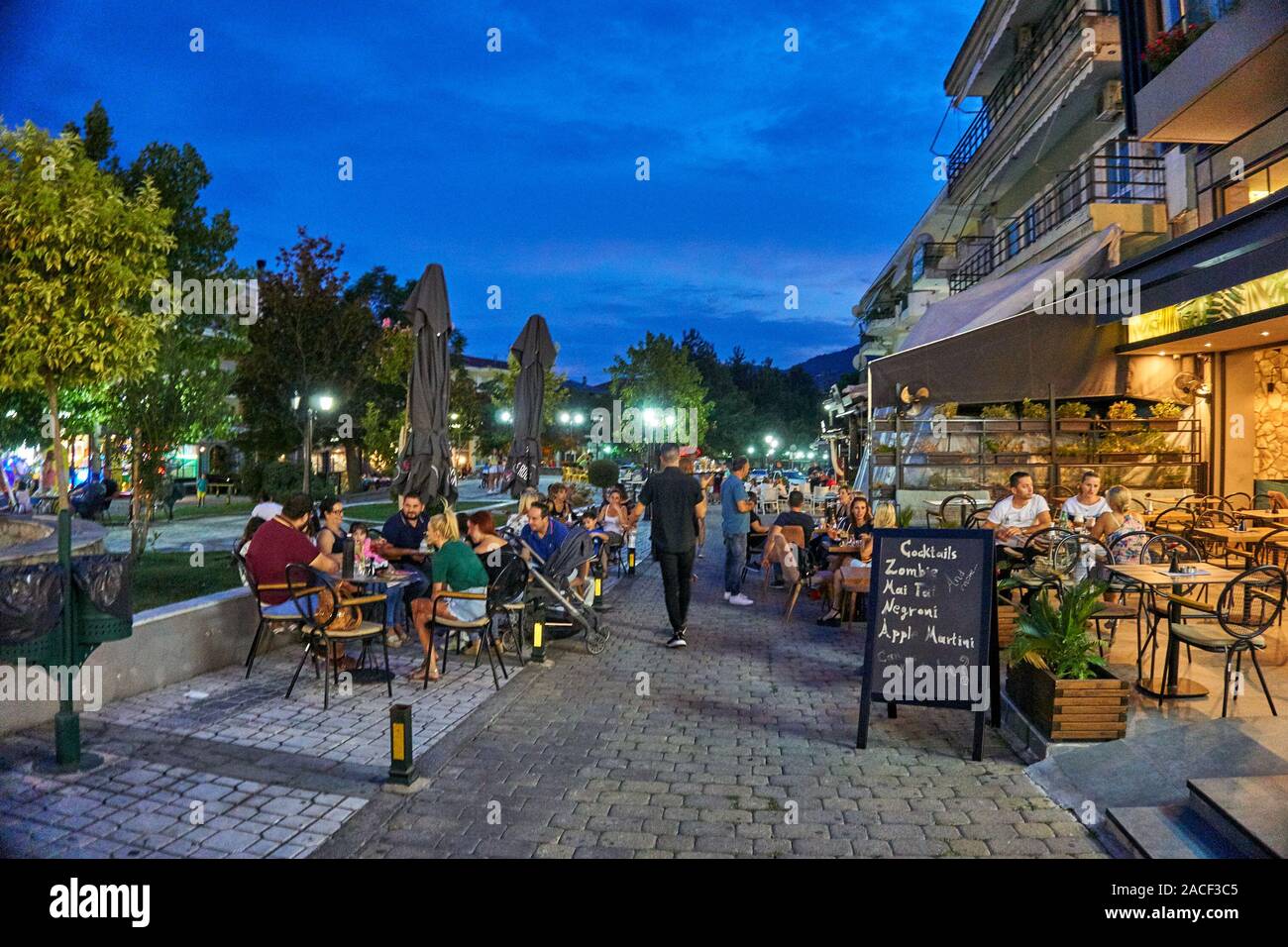: Nightlife and urban view from the center of Kalabaka city at night ...