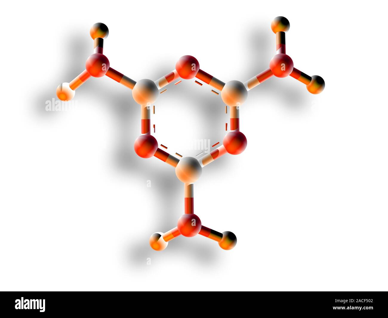 Melamine, molecular model. Computer artwork of a molecule of melamine ...