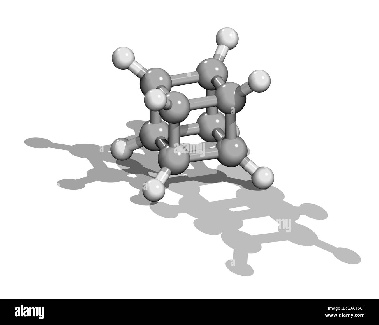 Cubane molecule. Computer model showing the structure of a molecule of ...