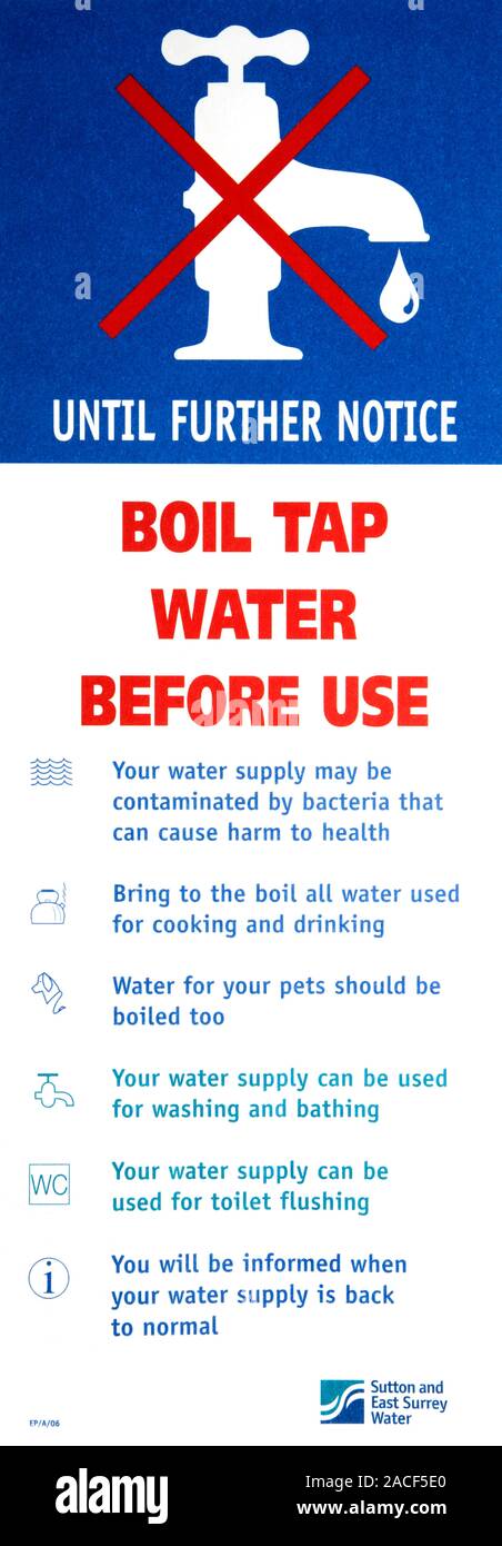 Tap water warning sign. Image 1 of 2. Sign warning residents to boil ...