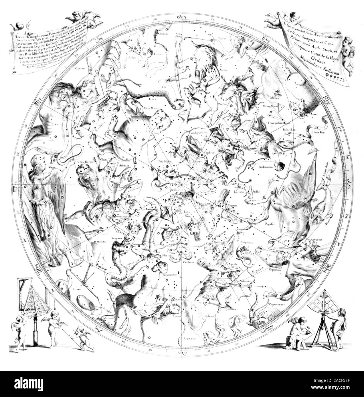 Northern constellations, 17th century celestial map. The constellations ...