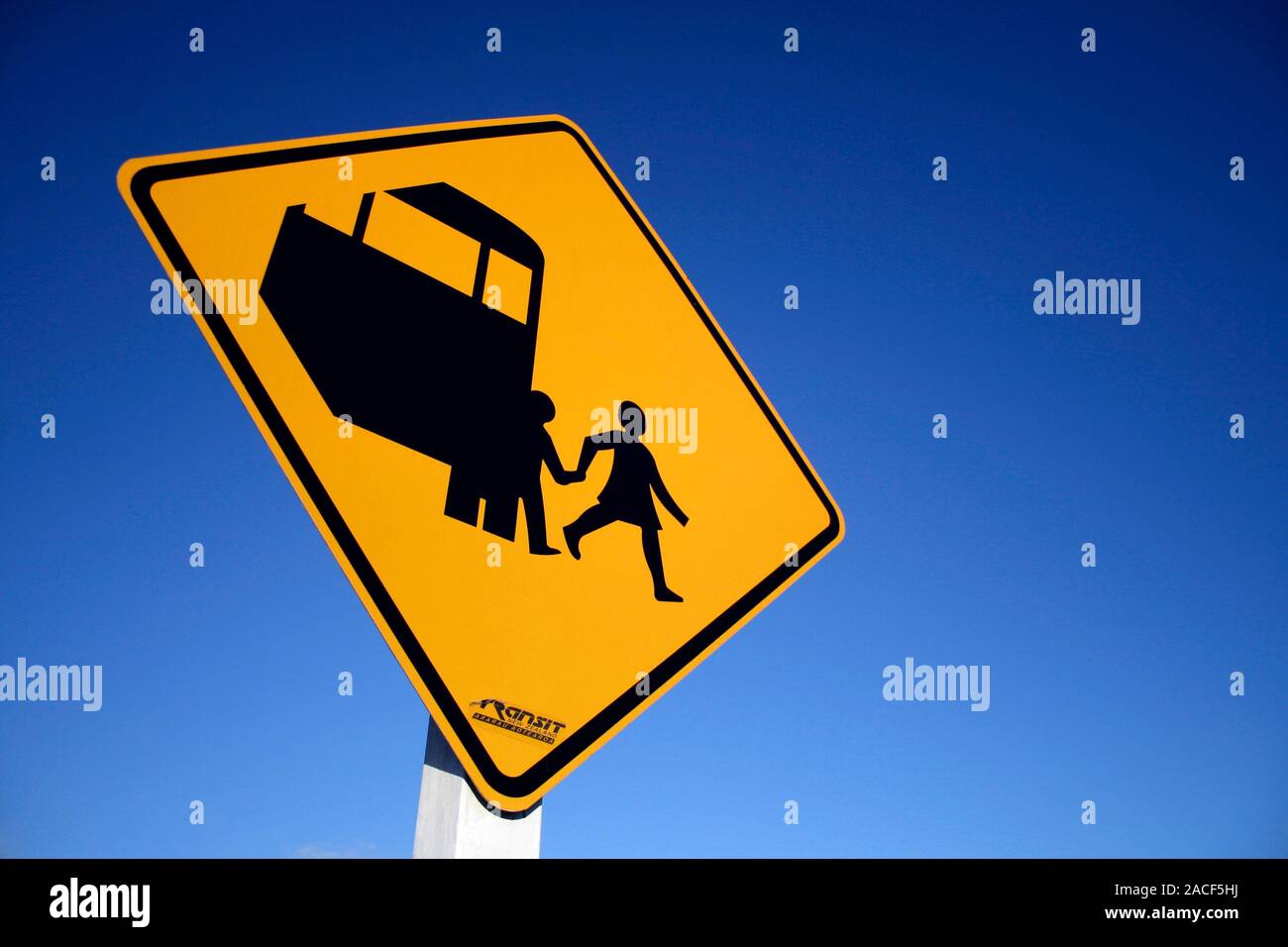 New Zealand road sign. Road sign indicating that a school bus turns ...