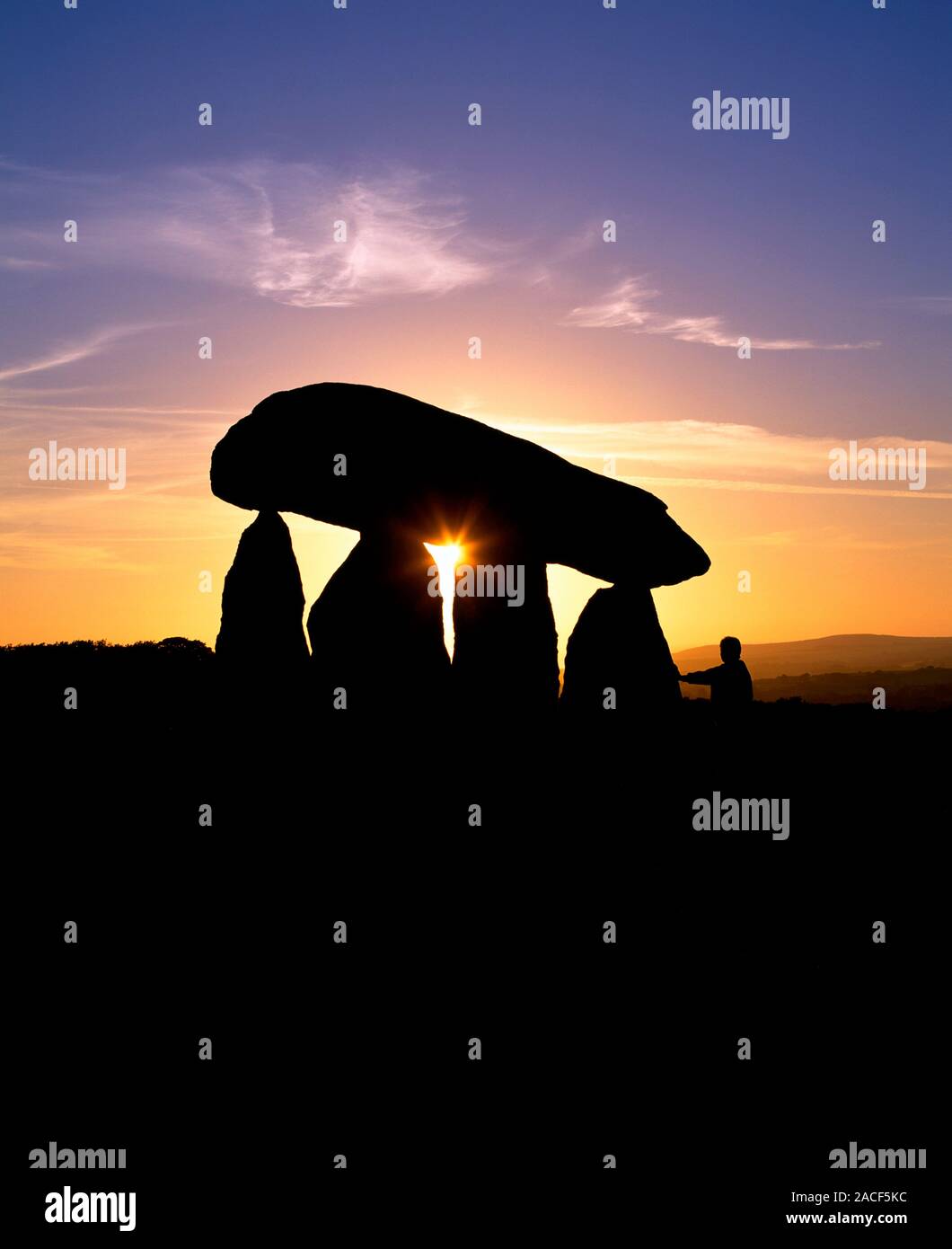 Standing stones, Wales, at sunset. Known in Welsh as a cromlech, this ...