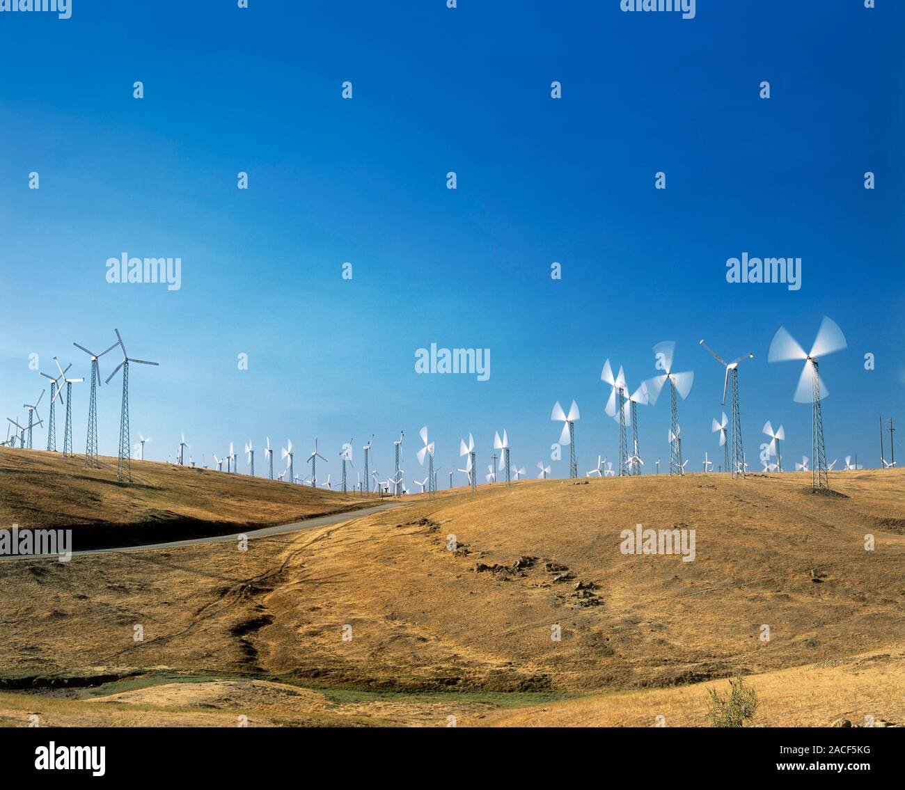 Wind turbines, California, USA, time-exposure image. Wind power is a ...