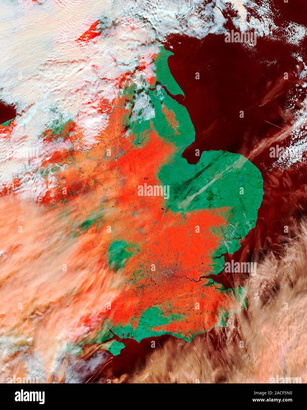 Snowfall in southeastern England. Satellite image showing the extent of ...