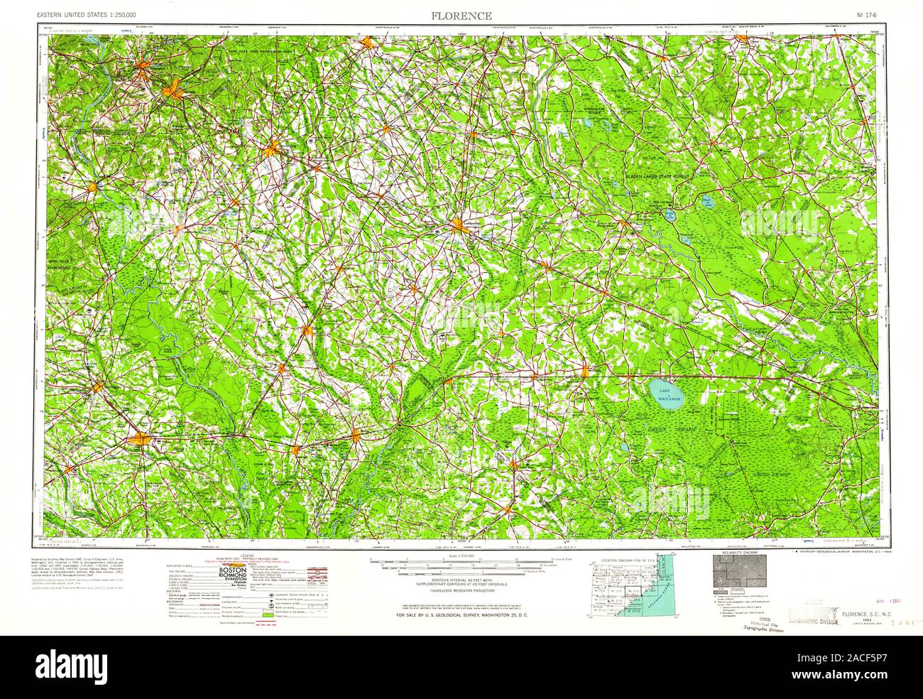 USGS TOPO Map South Carolina SC Florence 262038 1953 250000 Restoration ...