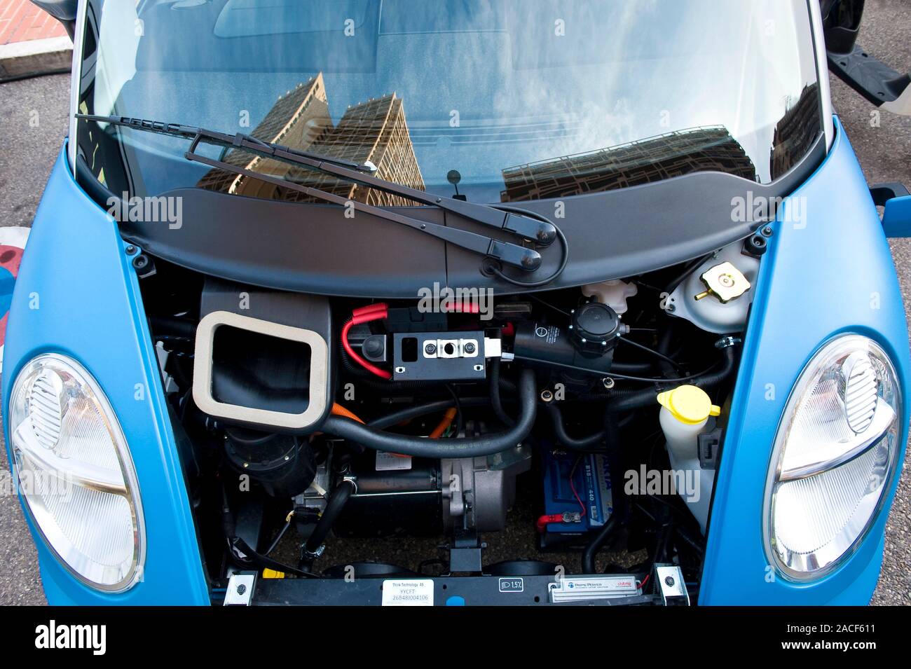 Electric car motor. This electric car, Think City, designed by the ...