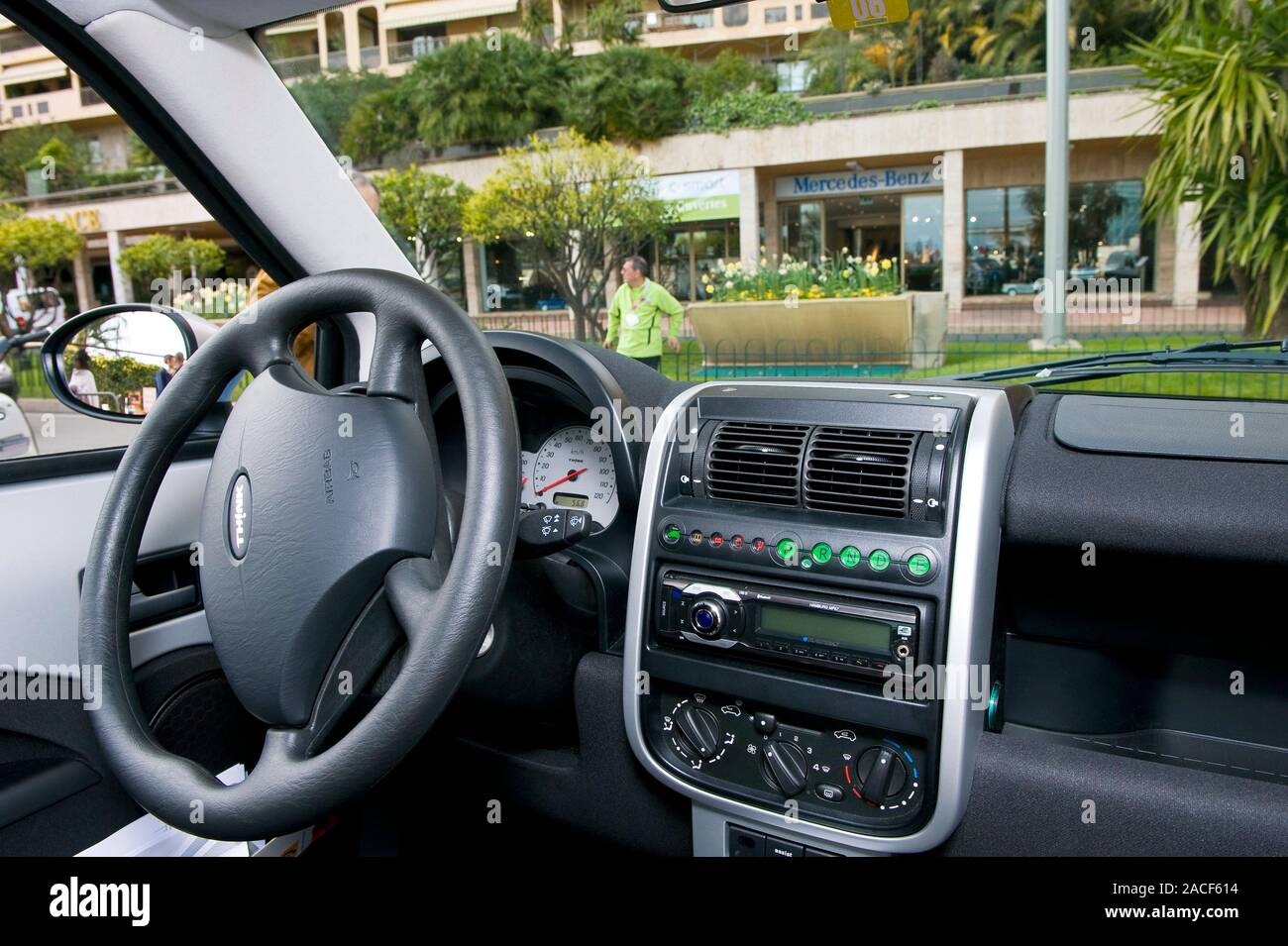 Electric car dashboard. This electric car, Think City, designed by the ...