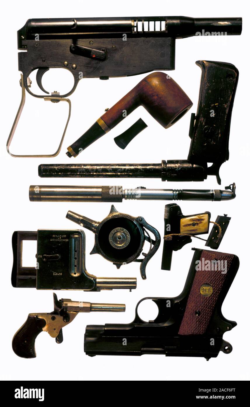 Collection of illegal guns. These guns, which are all small handheld ...