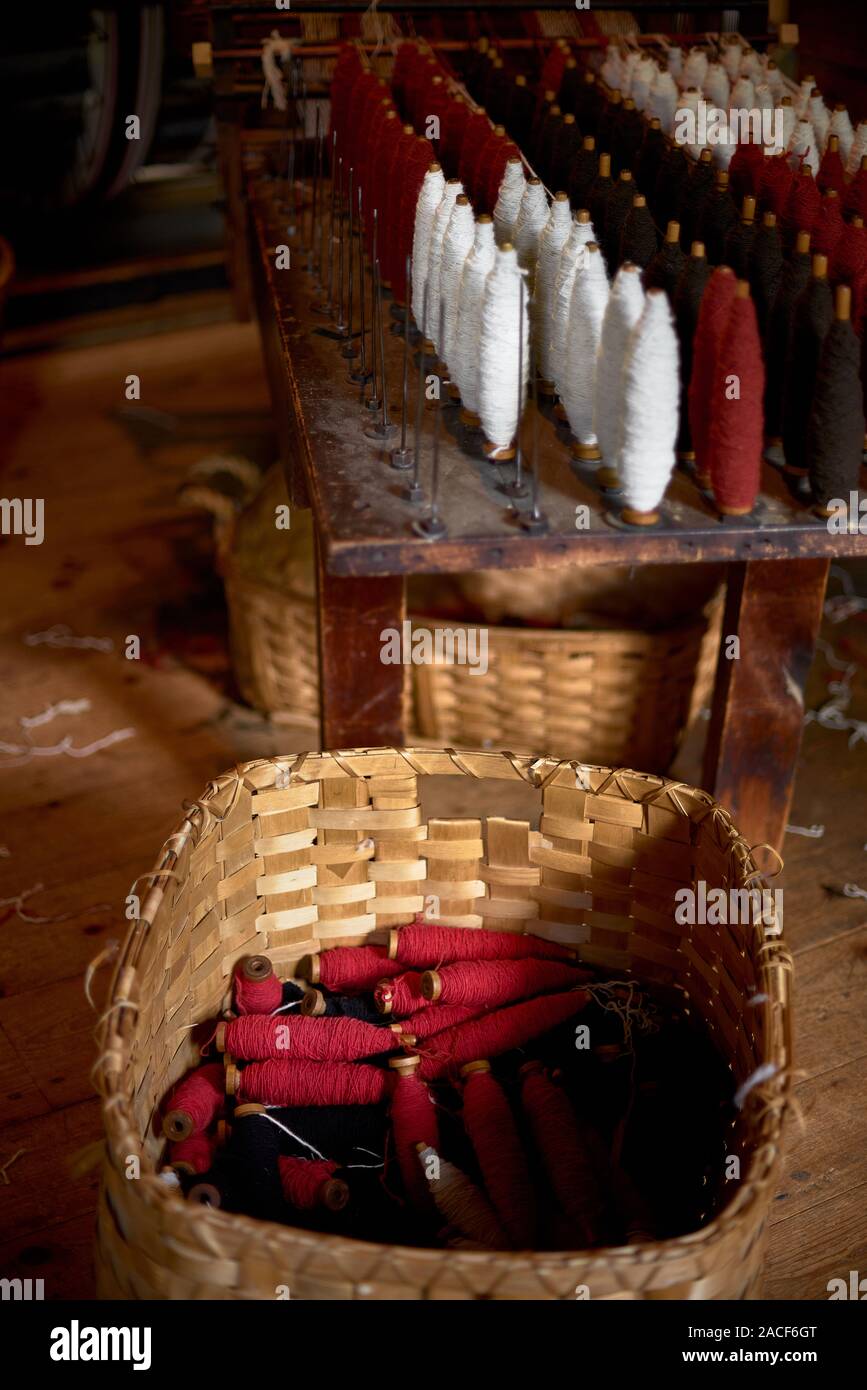 colored woolen threads on an old loom, Traditional Yarn in Canada ...