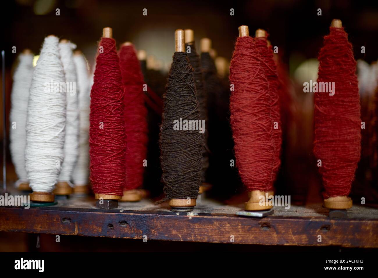 colored woolen threads on an old loom, Traditional Yarn in Canada ...