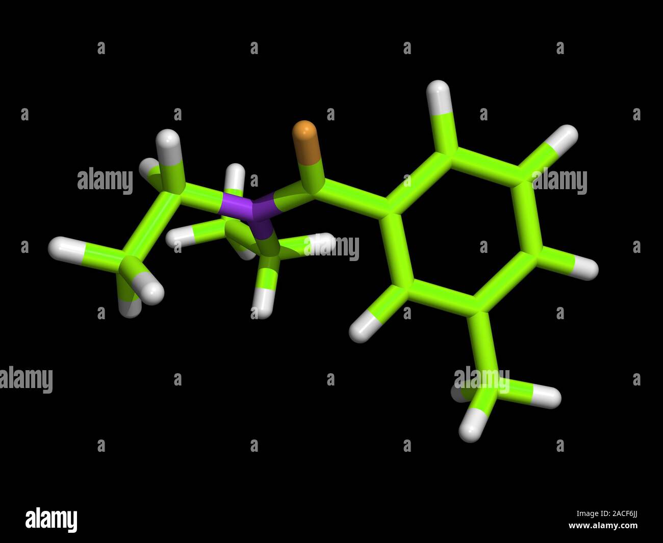 DEET. Molecular model of the insect repellent DEET (diethyl-meta ...