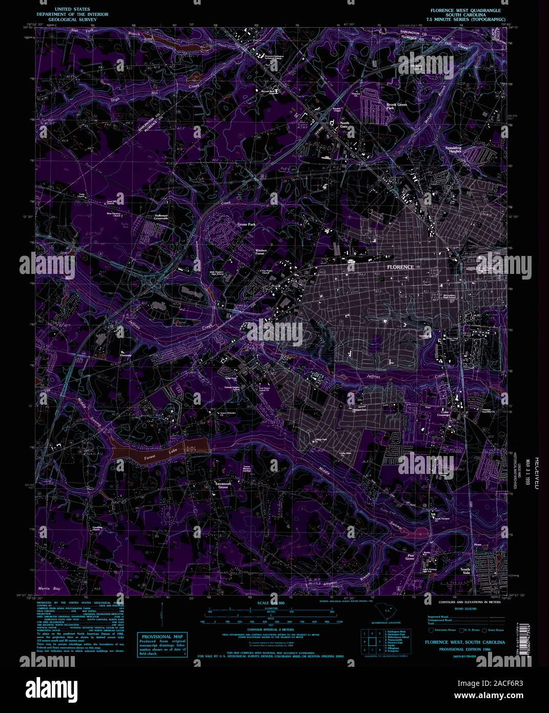 USGS TOPO Map South Carolina SC Florence West 260989 1986 24000 ...