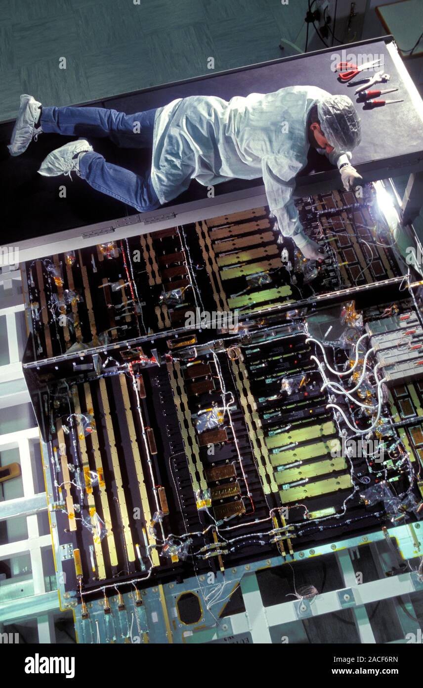 Communications satellite construction. Eutelsat satellite under ...