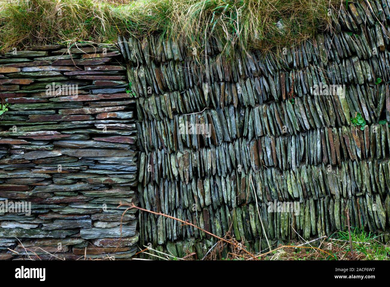 Dry-stone wall made from shale. Shale is sedimentary rock formed from ...