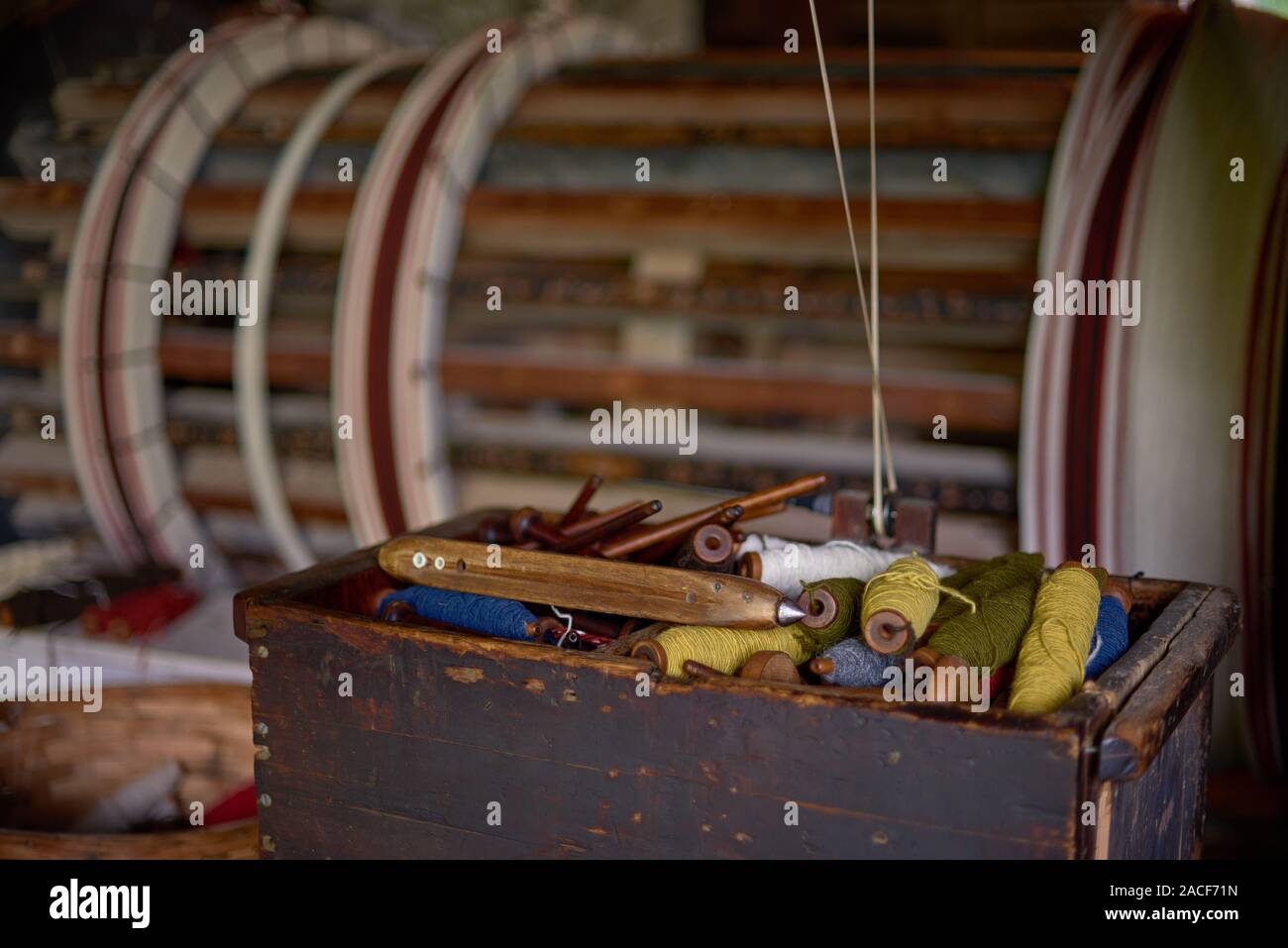 Spools of colored thread that were used in a woolen mill 1800's and ...