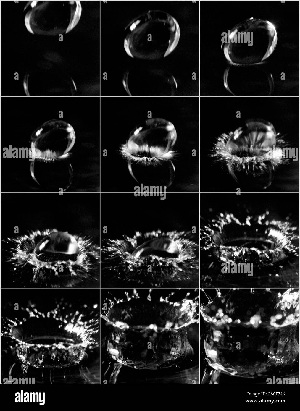 Water droplet impact, high-speed images. These images are milliseconds ...
