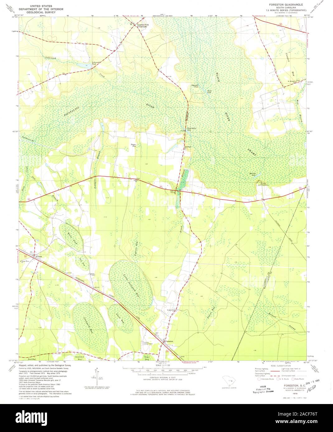 USGS TOPO Map South Carolina SC Foreston 260991 1979 24000 Restoration ...