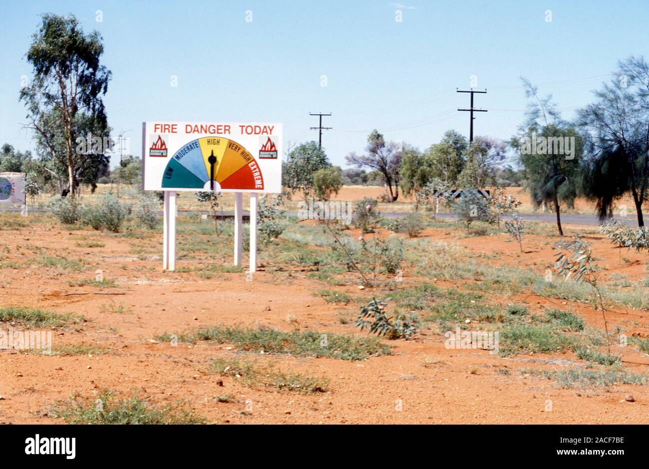 Fire hazard warning sign, Australia. Sign warning of the risk of fire ...