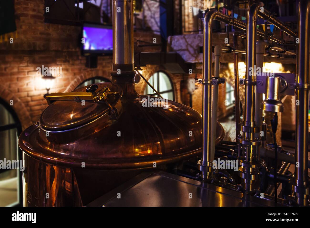 Craft beer production line in private microbrewery Stock Photo - Alamy
