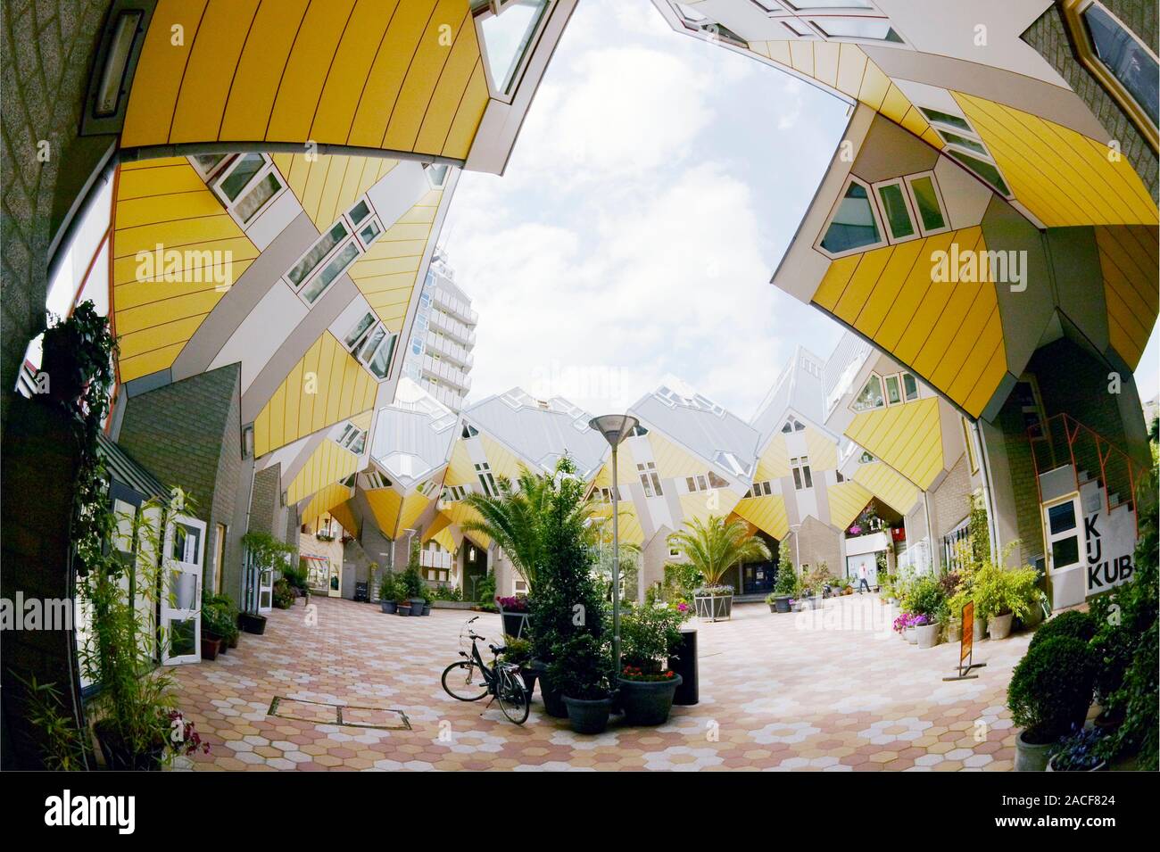 Cube Houses, in Rotterdam, the Netherlands, fish-eye-lens view. These ...