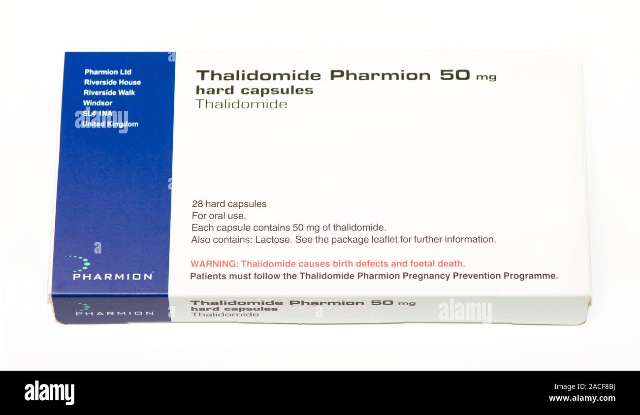 Thalidomide. Box containing thalidomide capsules. Thalidomide was ...