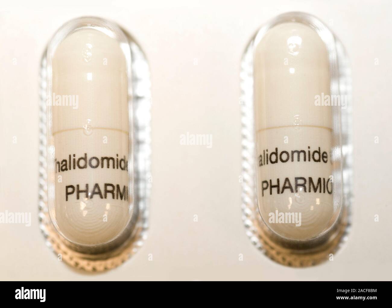 Thalidomide capsules in a blister pack. Thalidomide was prescribed in ...