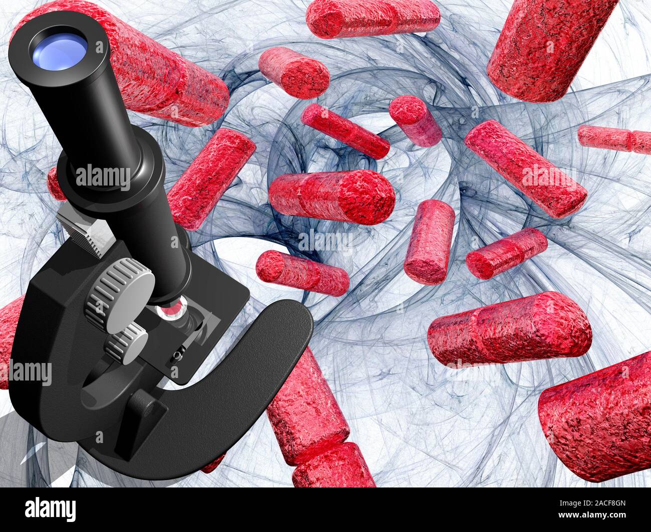 Bacterial research, conceptual computer artwork. Rod-shaped bacteria ...