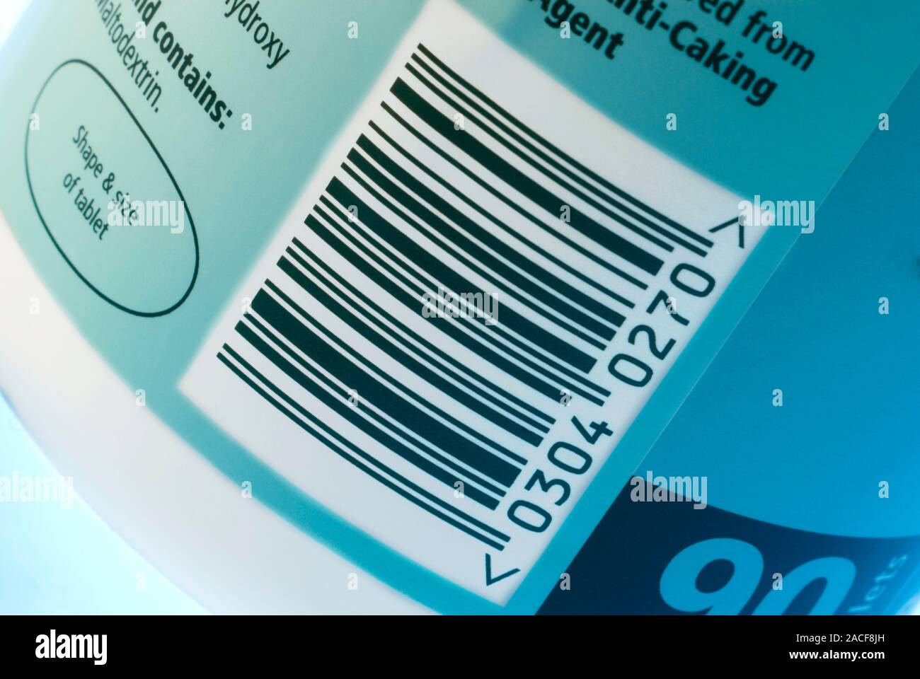 Barcode on a container. Barcodes are used to label products and store ...