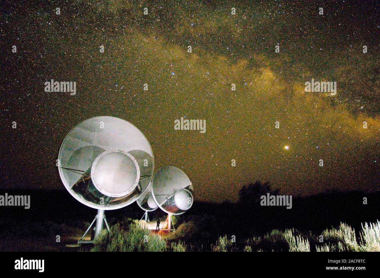 Allen Telescope Array at night, artwork. The Allen Telescope Array (ATA ...