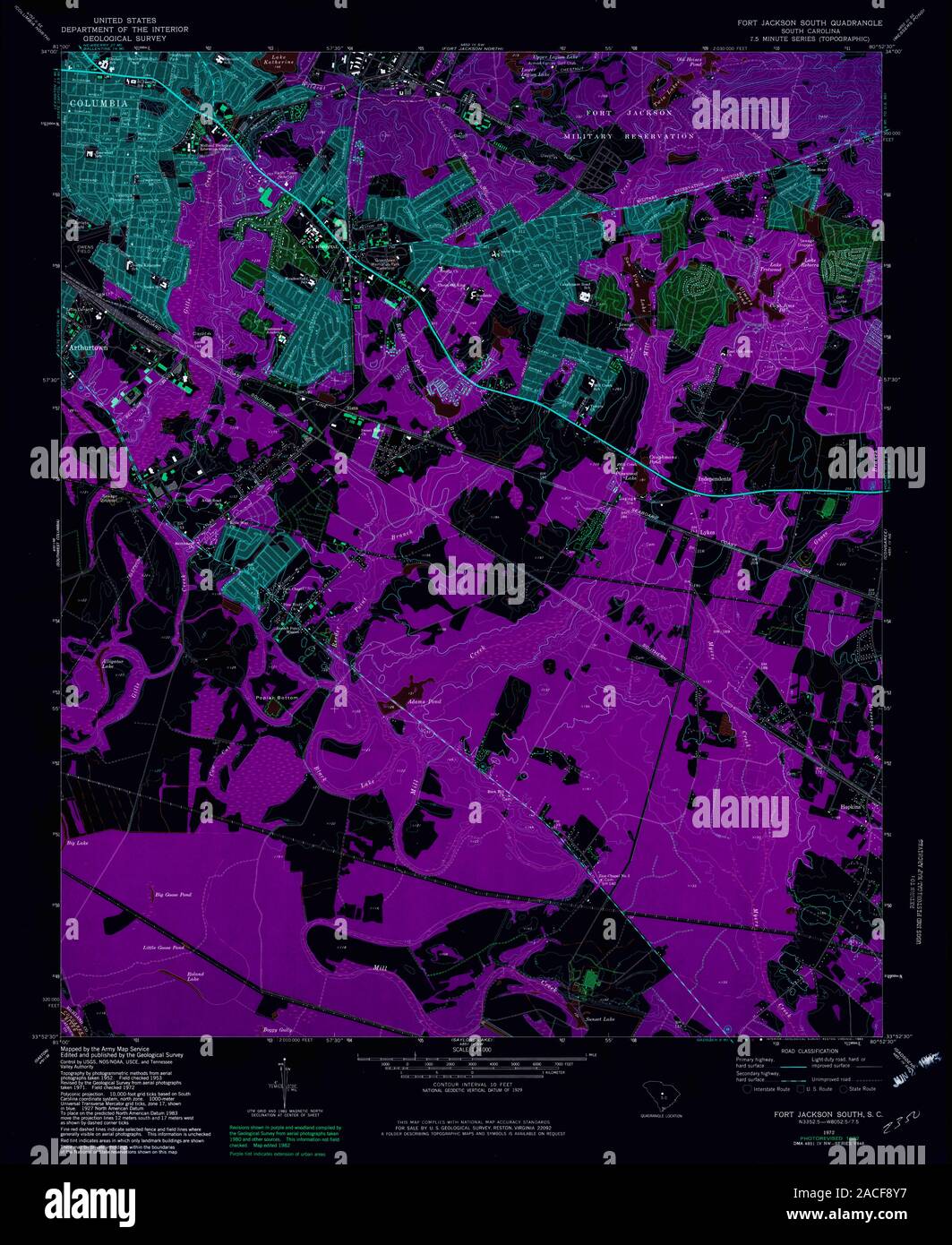 USGS TOPO Map South Carolina SC Fort Jackson South 261001 1972 24000 Inverted Restoration Stock ...