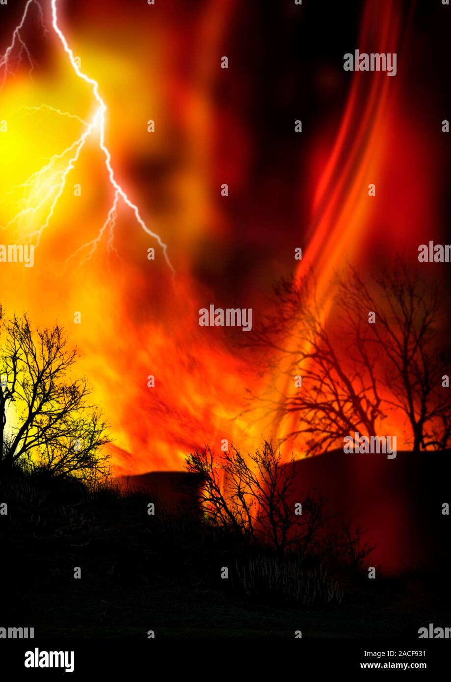 Fire whirl, computer artwork. Also called a fire tornado, this ...