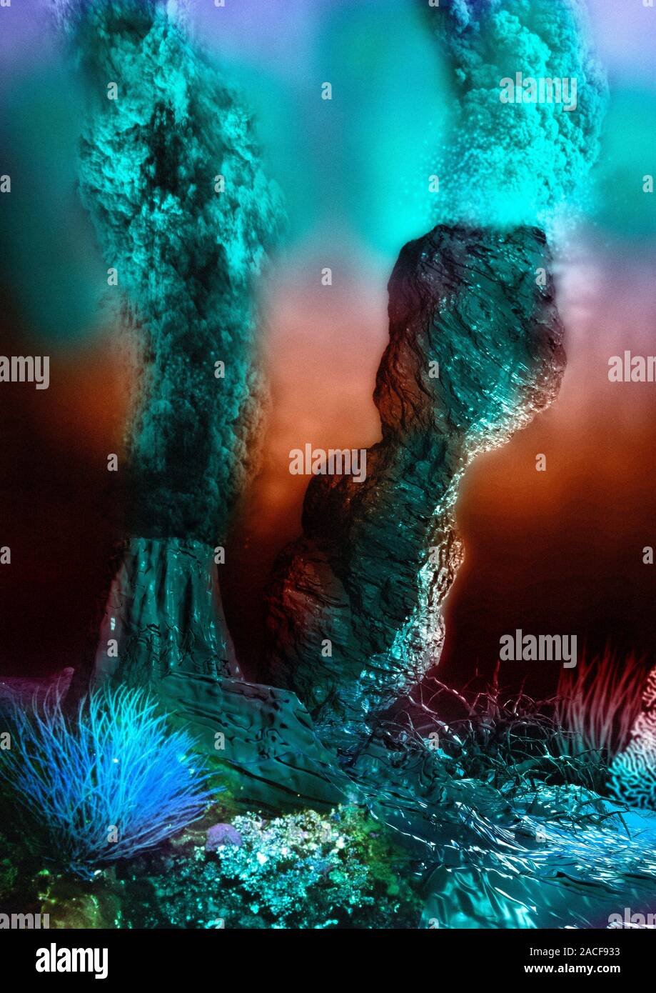 Hydrothermal vents, computer artwork. These type of vents are found on ...