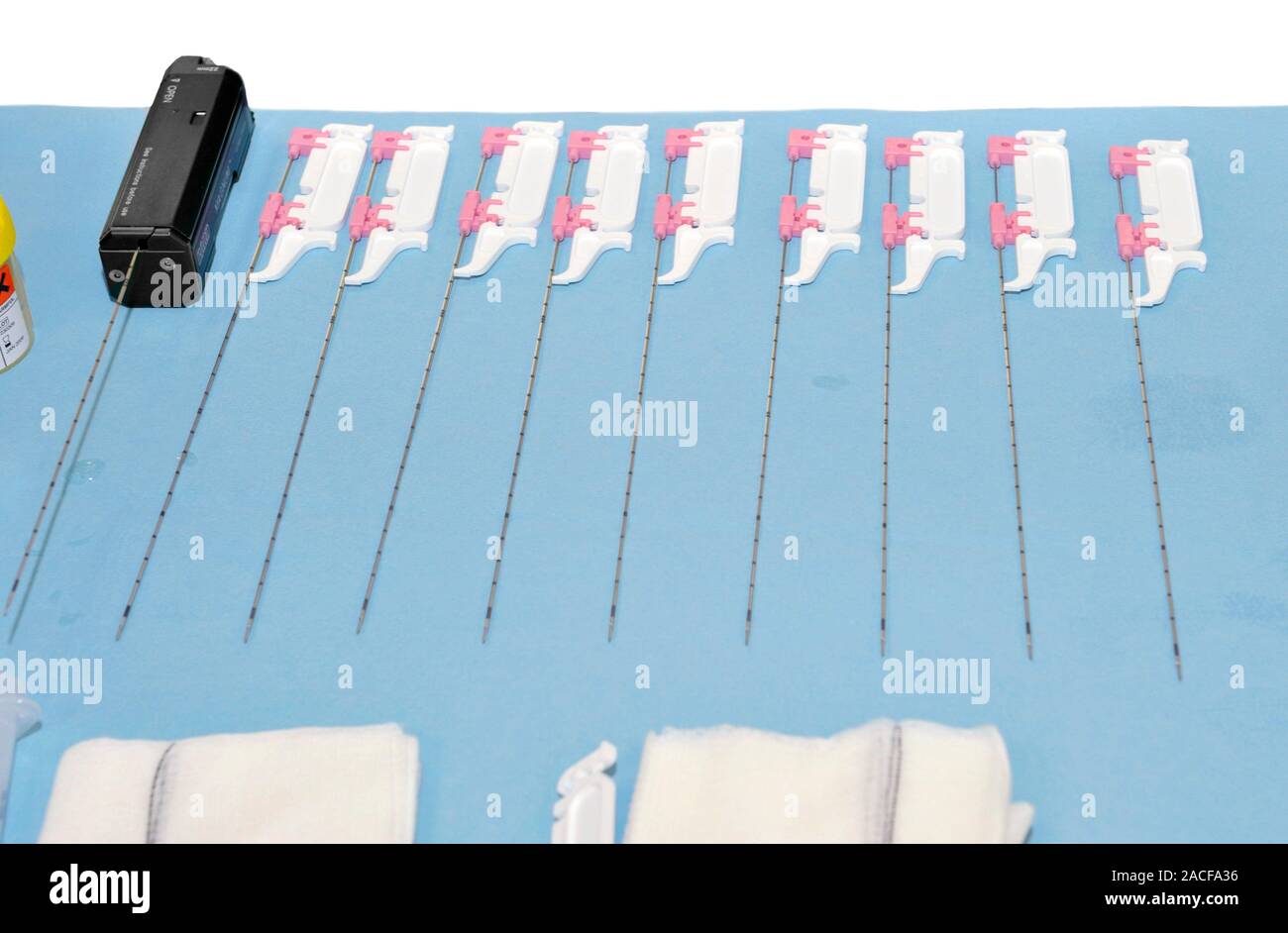 Prostate biopsy equipment. Biopsy needles that will be used for ...