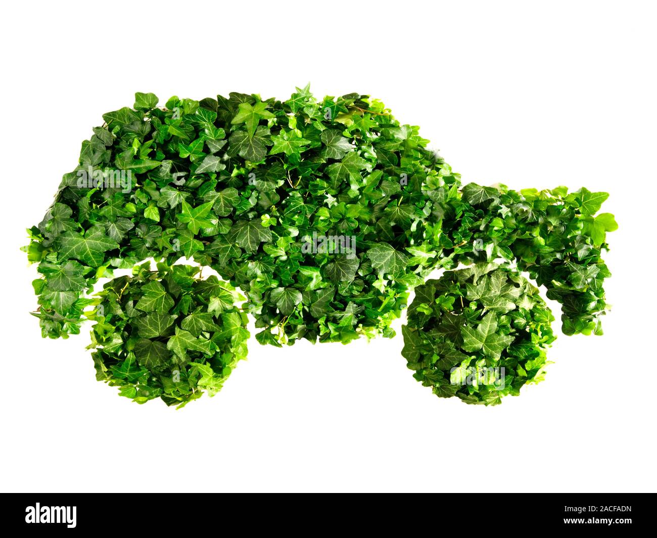 Green car, conceptual artwork. Car made out of leaves, representing ...