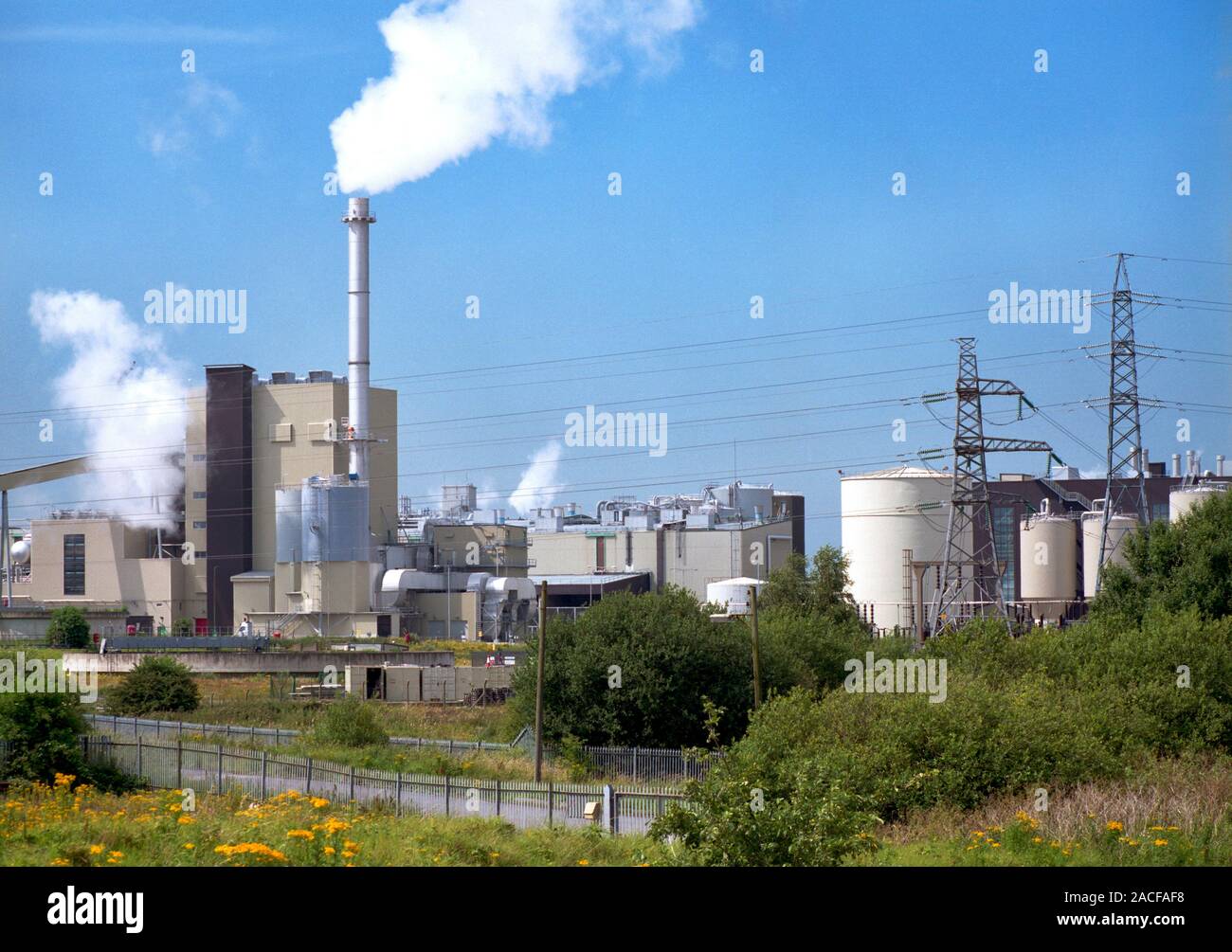 Newsprint paper mill. This is the UPM paper mill in Shotton, Flintshire, Wales. It is currently ...