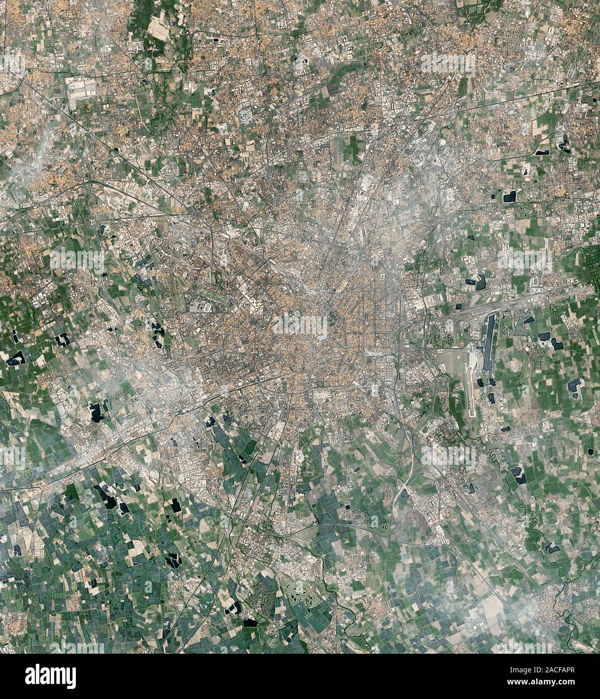Milan, Italy. Satellite image of the city of Milan (centre) and its ...