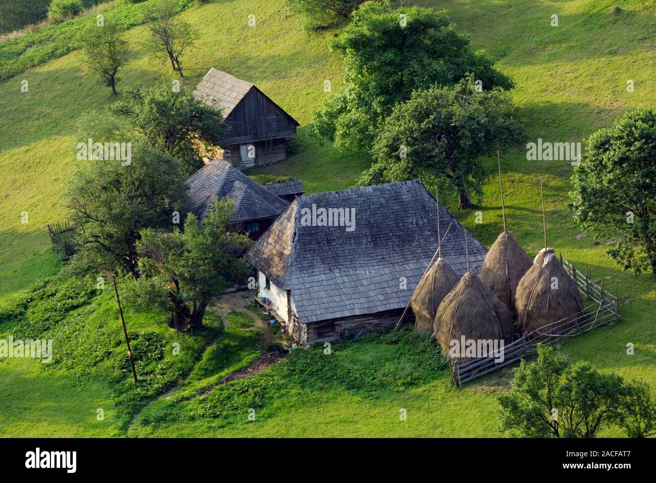 Romanian farm buildings, aerial photograph. Photographed in the Piatra ...