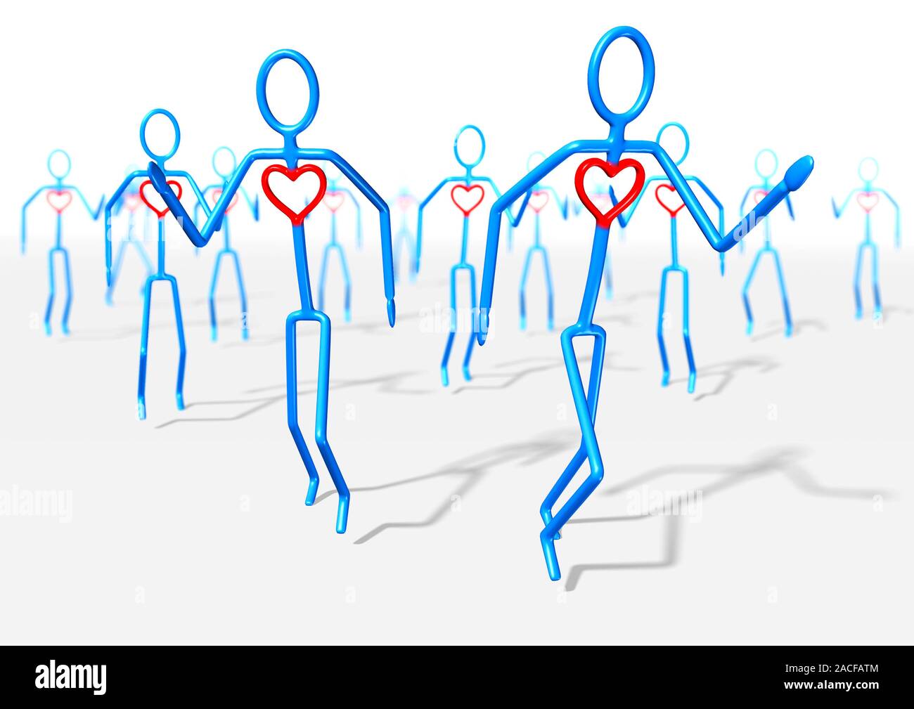 Exercise and cardiac health. Conceptual computer artwork showing stick ...