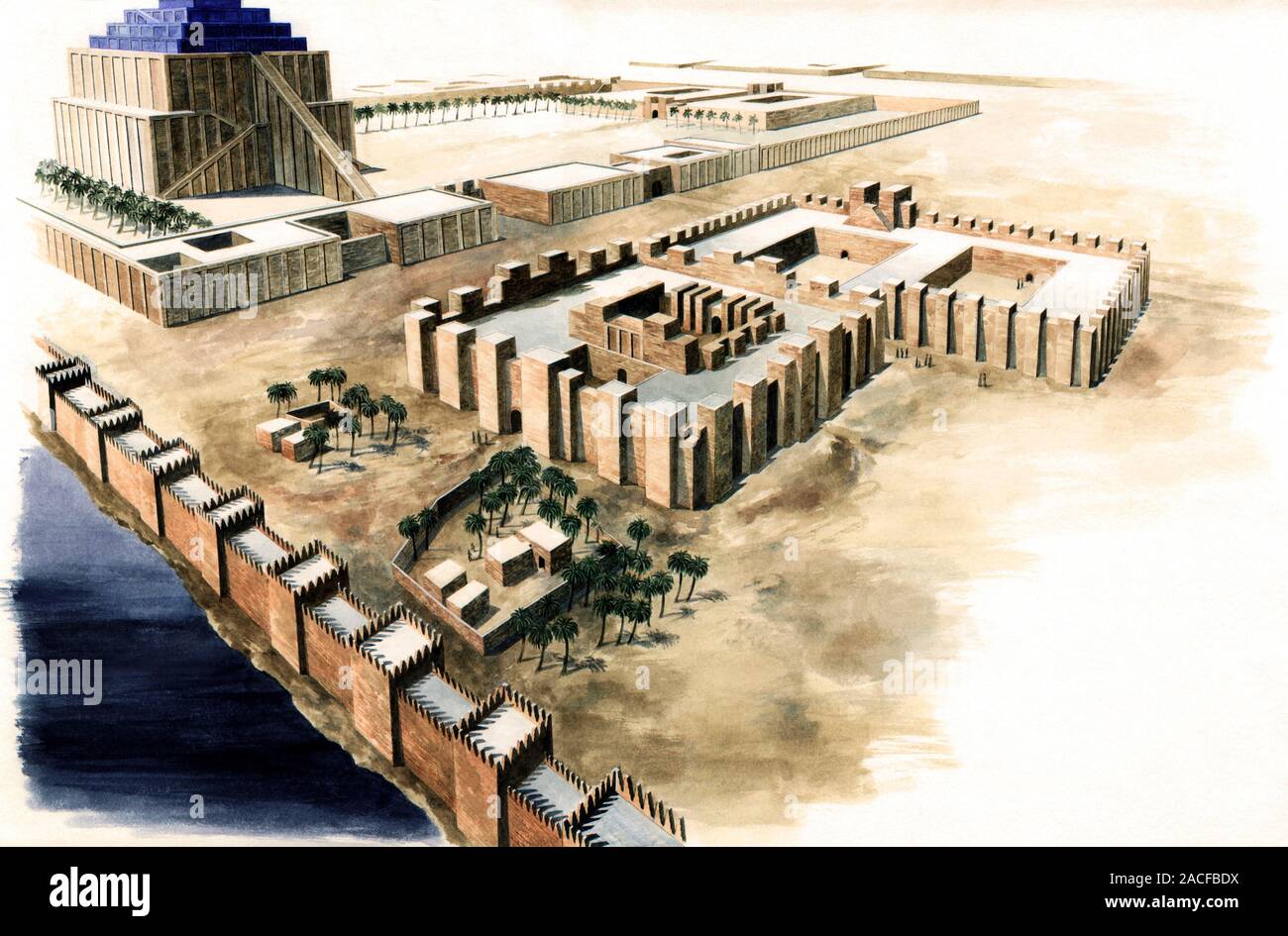 Babylon. Artwork of the city of Babylon in Mesopotamia. Babylon ...
