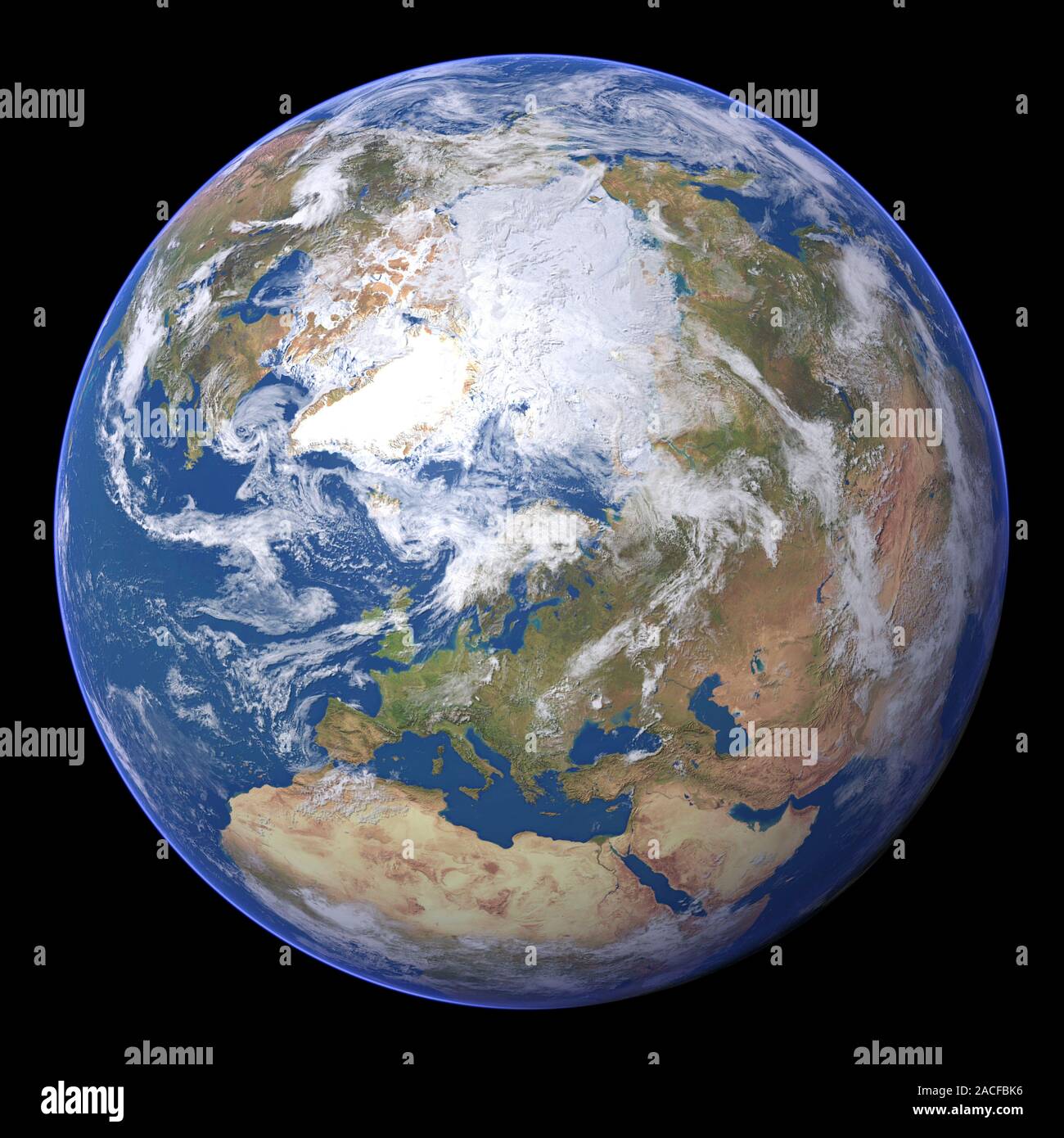 Northern Europe and the Arctic. Satellite image of the Earth centred on ...