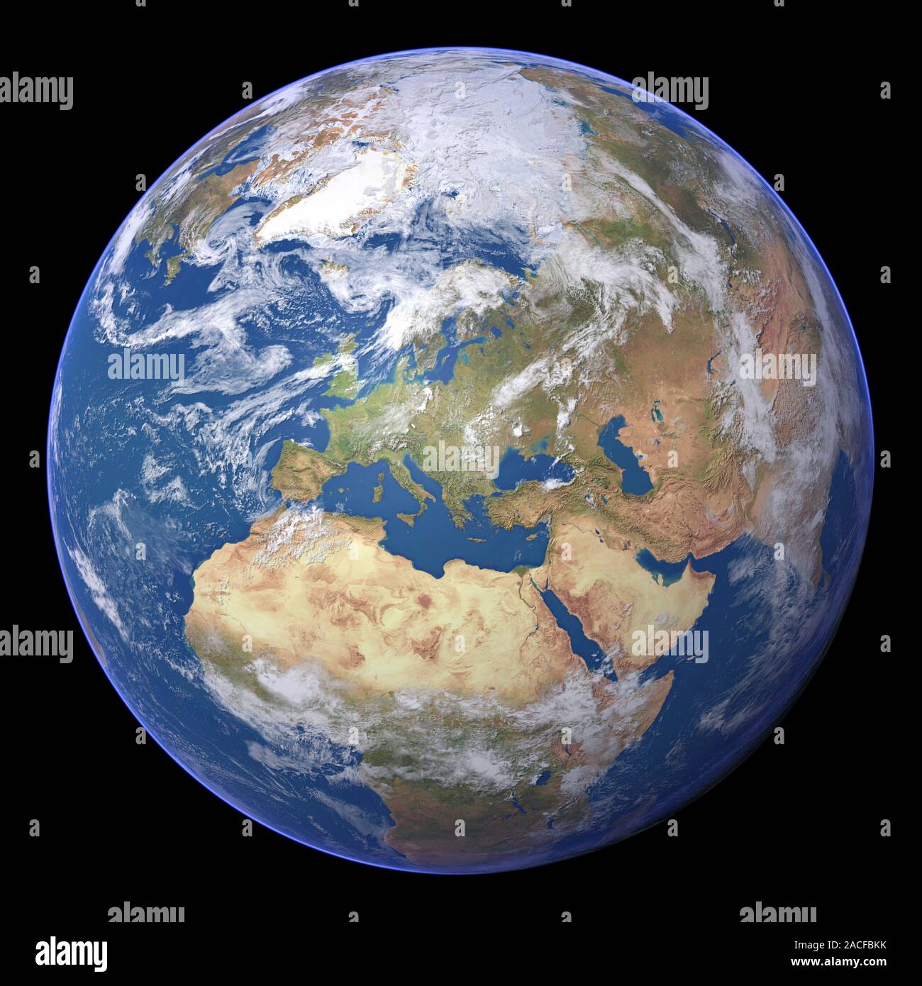 Europe. Satellite image of the Earth centred on Europe, with the North ...