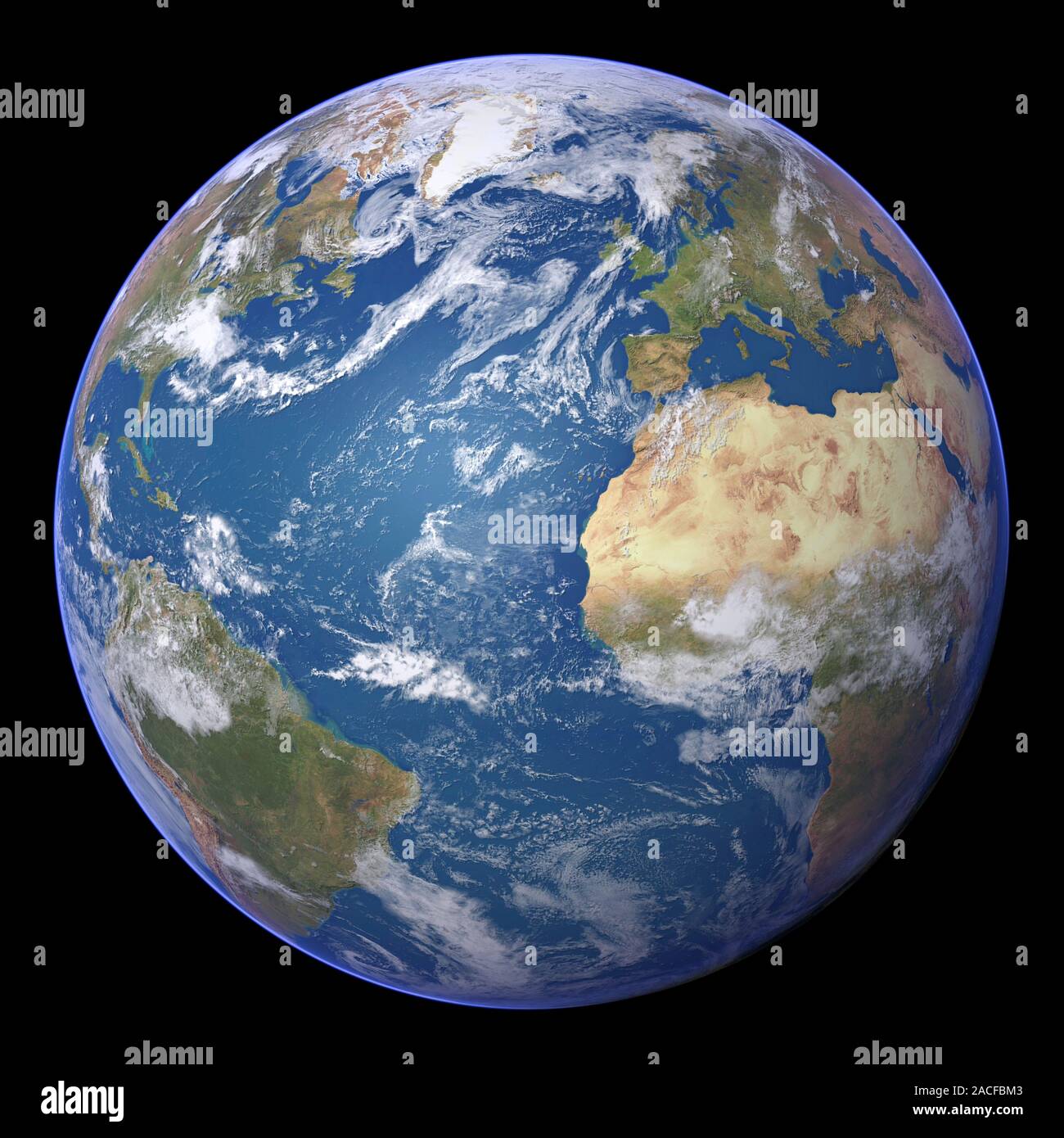 Atlantic Ocean. Satellite image of the Earth centred on the Atlantic ...