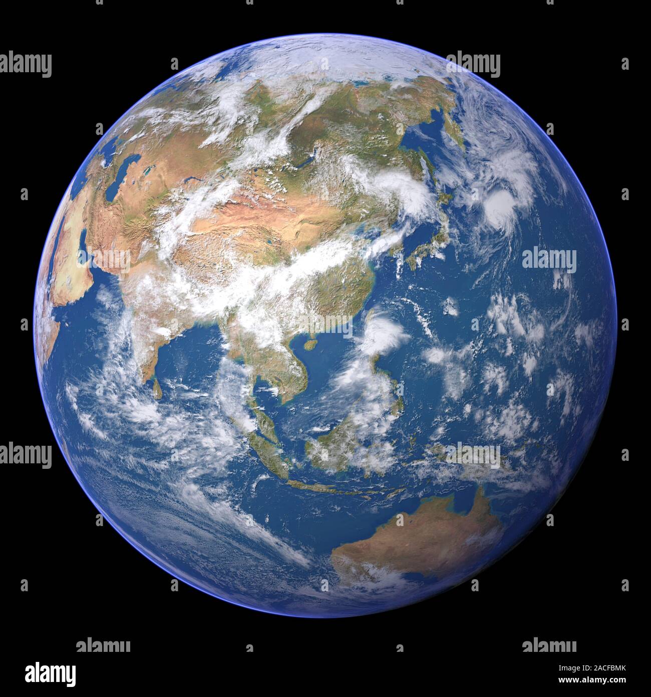 East Asia. Satellite image of the Earth centred on China. Clouds and ...