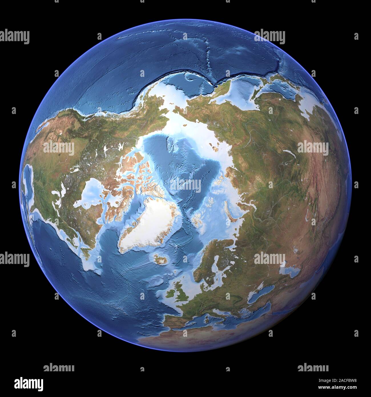 The Arctic, topographic map. This map is centred on the North Pole ...