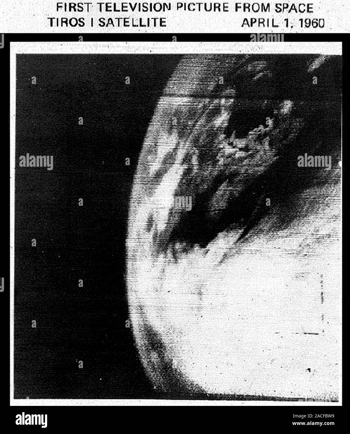 First television picture from space. Image obtained by the TIROS-1 ...