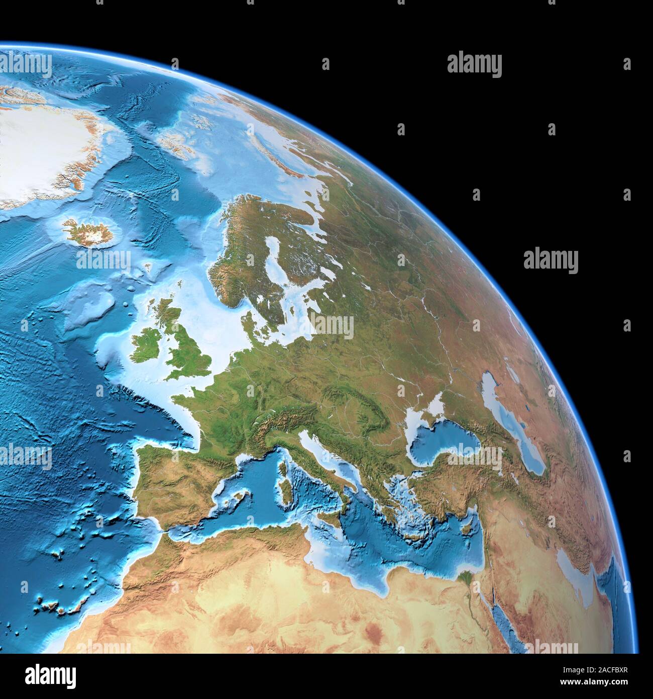 Europe, topographic map. Highlands and lowlands of the continents are ...