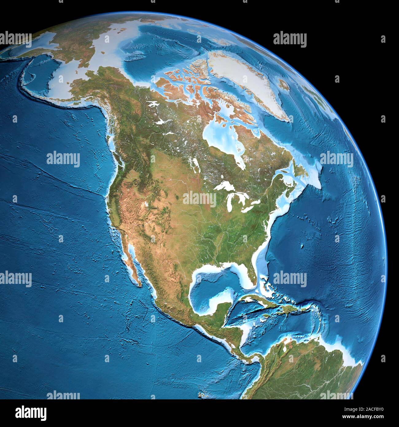 North America, topographic map. Highlands and lowlands of the ...