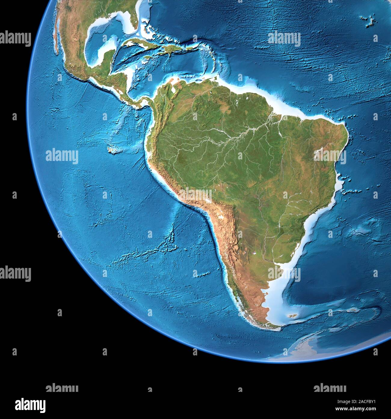 South America, topographic map. Highlands and lowlands of the ...